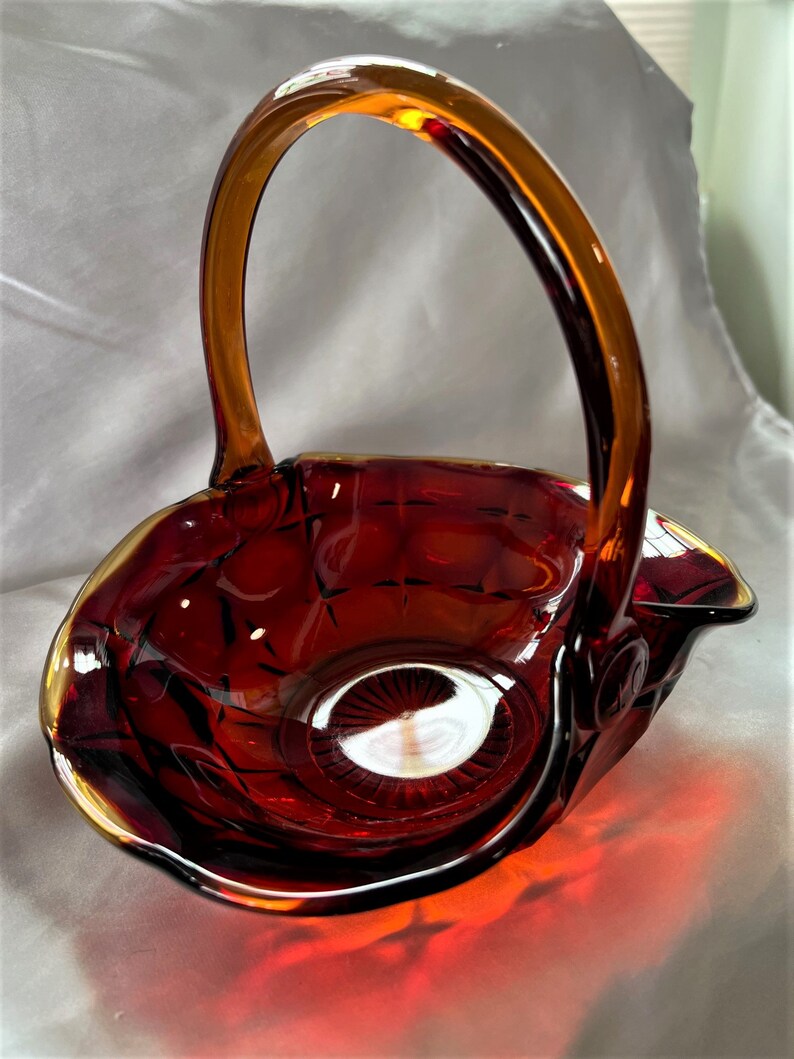 Amberina Indiana Glass Basket, Marked DT. No Chips or Cracks. - Etsy