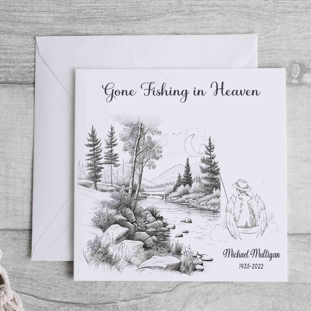 Gone Fishing in Heaven Condolence Card, Sympathy Card for Dad, Grandad ...