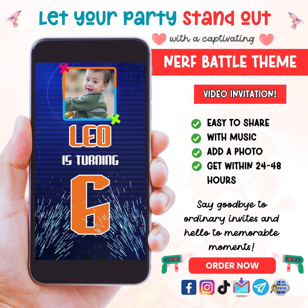 Nerf Battle Video Invitation | Nerf Game Digital Invitation for Kid ...