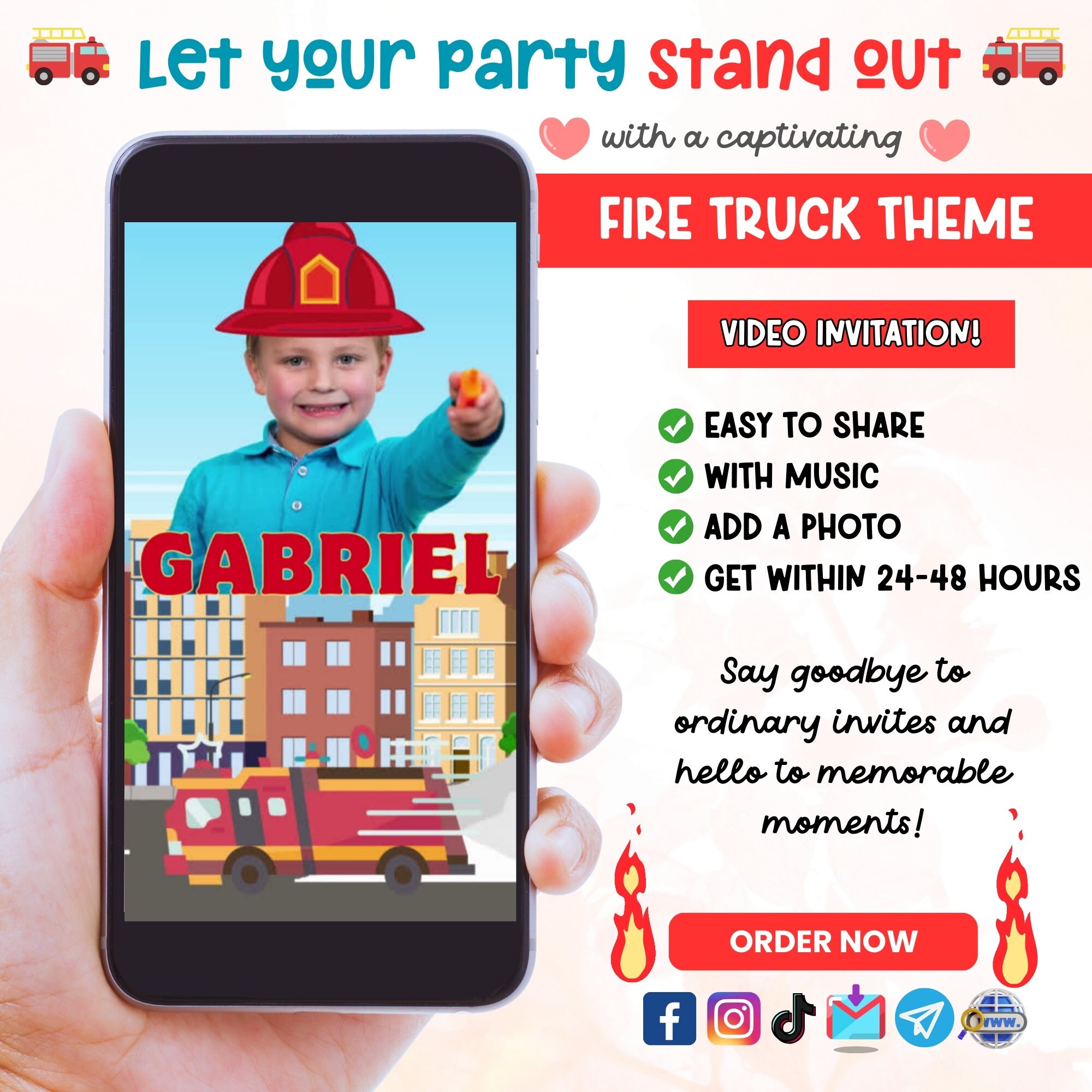 Fire Dept Party Invitation Video Firemen Birthday Invitation Invitation ...
