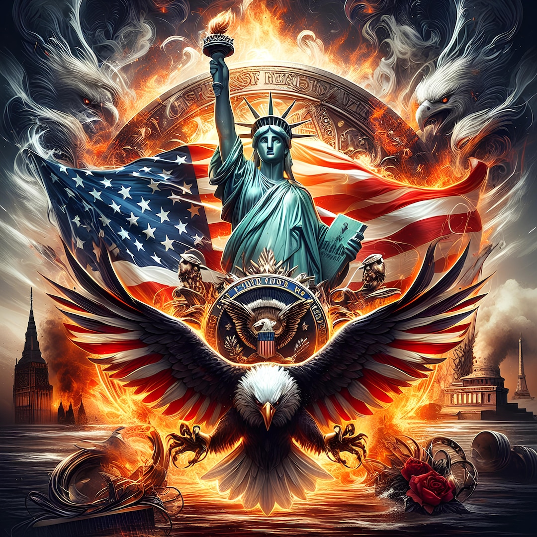 Patriotic American Ai Art Flag Eagle Statue of Liberty Print Tee Shirt ...