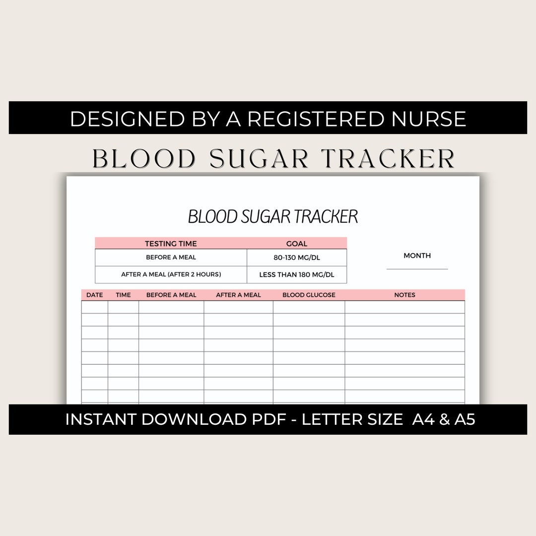 Blood Sugar Tracker Printable | Diabetes | Diabetes Log| Blood Sugar ...