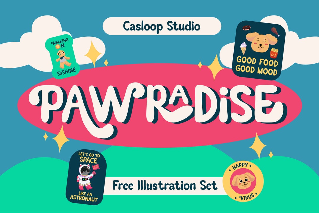 PAW Animal Font Cute Pet Shop Font Groovy Cute Animal Sticker Font ...