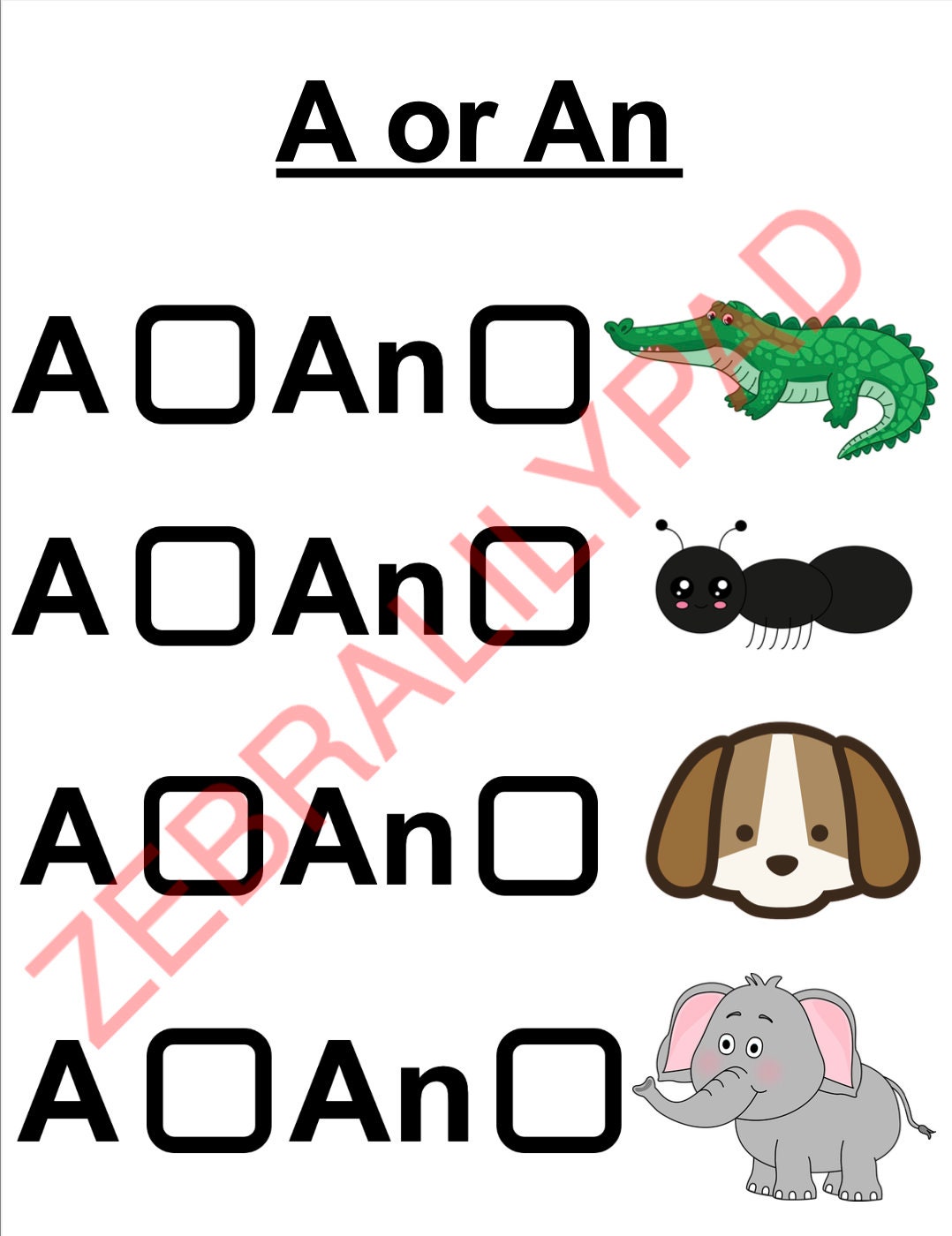 10 A or an Themed Worksheets - Etsy