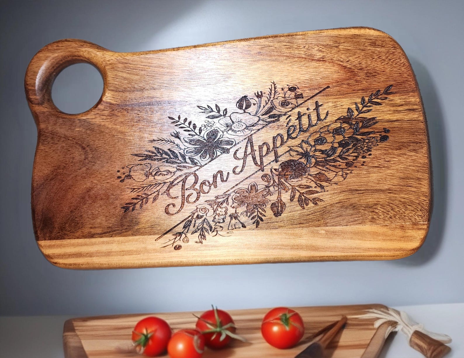 BON APPETIT- Acacia Wood Cutting Board - Etsy