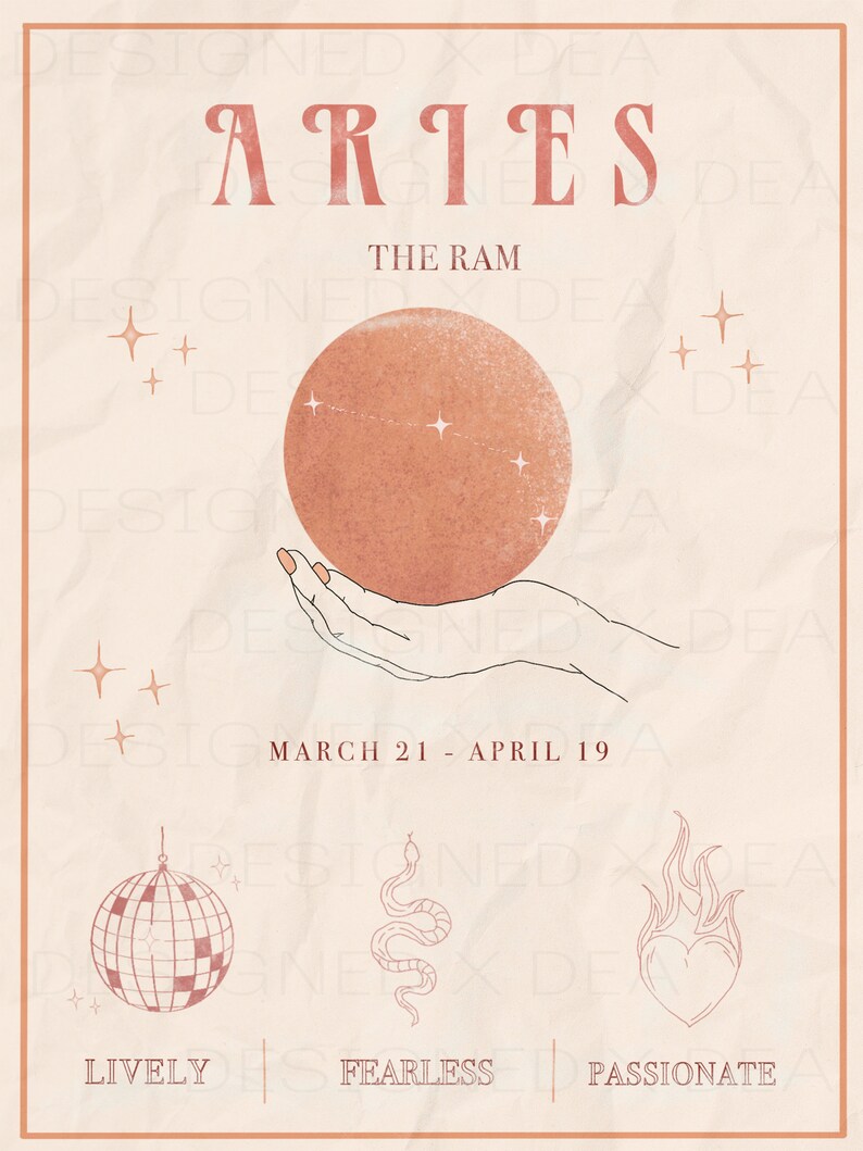 Aries Zodiac Poster, Zodiac Art, Zodiac Gifts, Astrology Poster, - Etsy