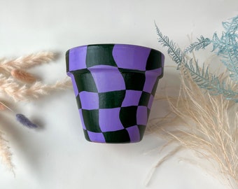 Black and White Checkerboard Flower Pot - Etsy