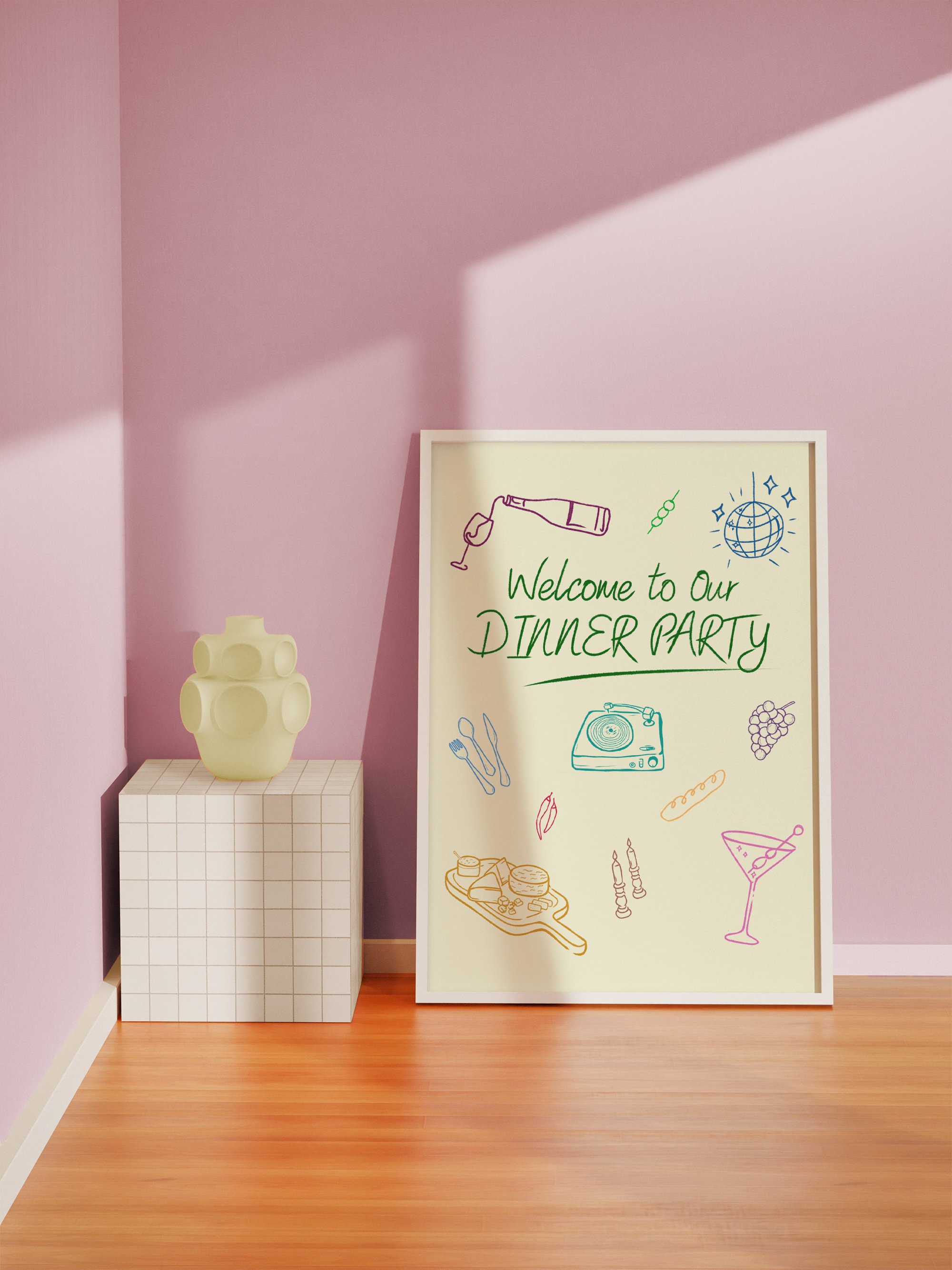 Dinner Party Poster, Dinner Party Print, Kitchen Wall Art, Food Print ...