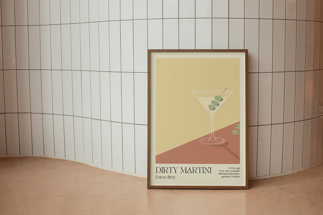 Dirty Martini Poster, Cocktail Poster, Cocktail Recipe Poster, Dirty ...