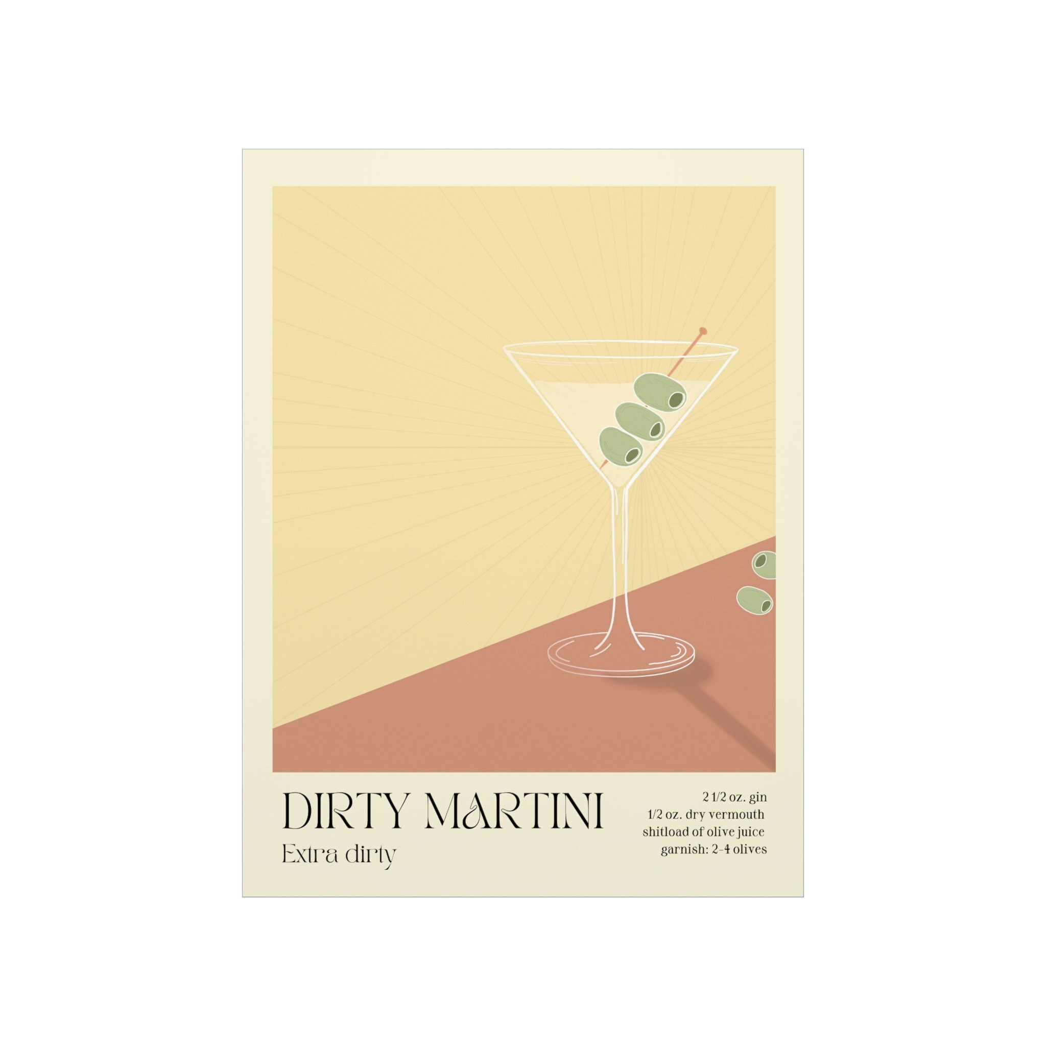 Dirty Martini Poster Cocktail Poster Cocktail Recipe Poster - Etsy