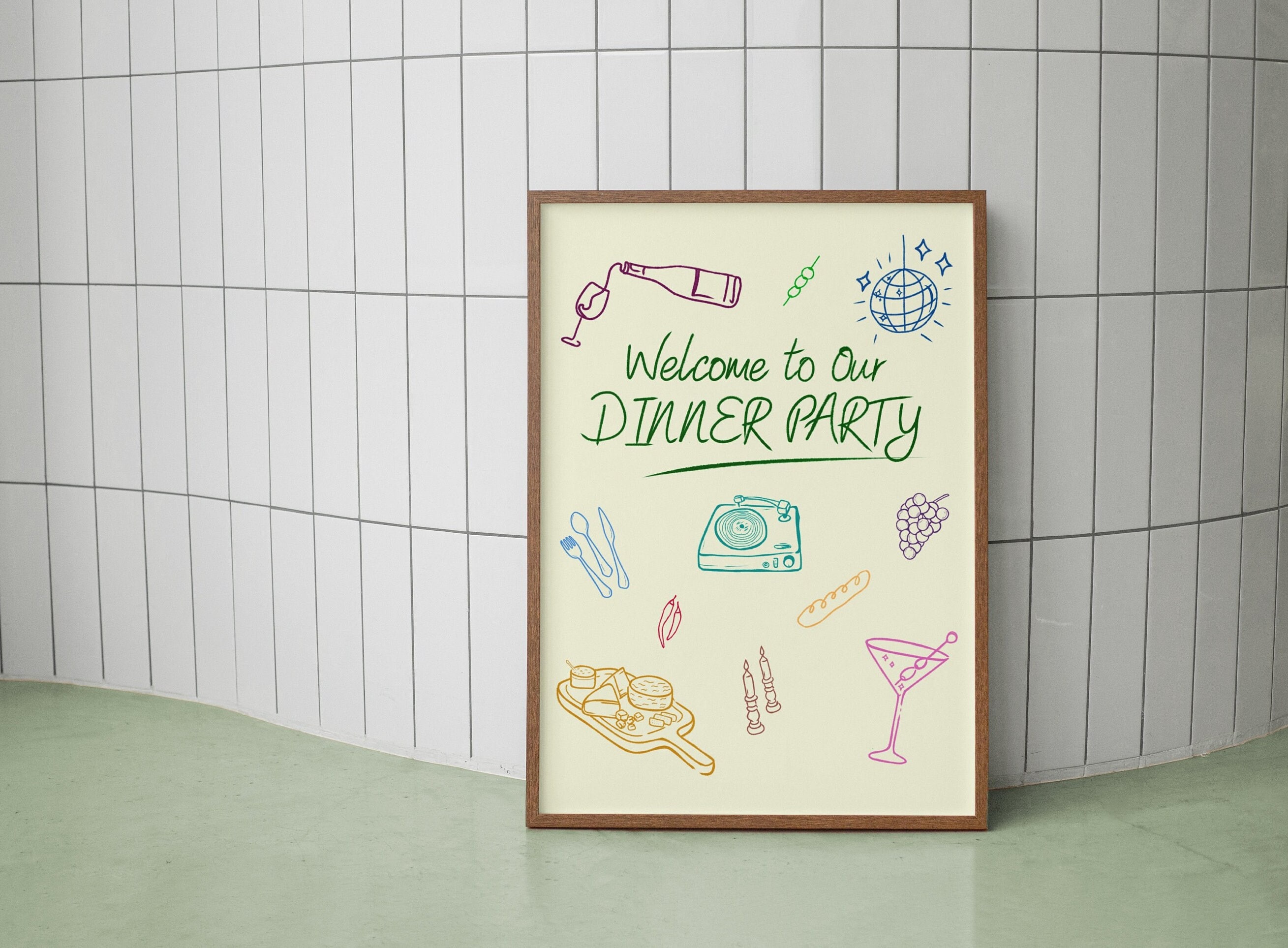 Dinner Party Poster, Dinner Party Print, Kitchen Wall Art, Food Print ...