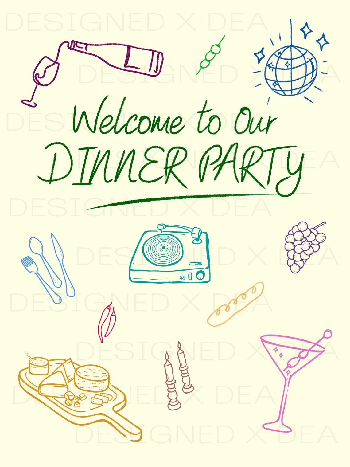 Dinner Party Poster, Dinner Party Print, Kitchen Wall Art, Food Print ...