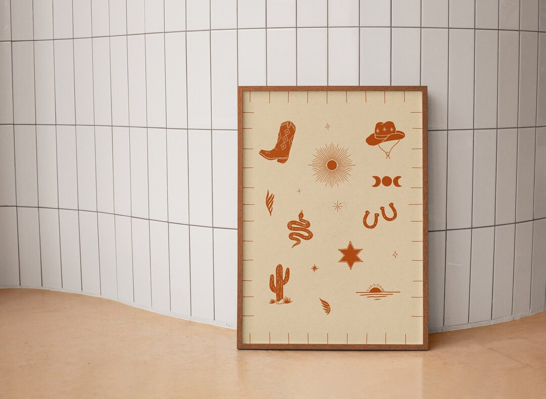 Western Theme Poster, Cowgirl Theme Poster, Wild West Wall Art, Desert ...