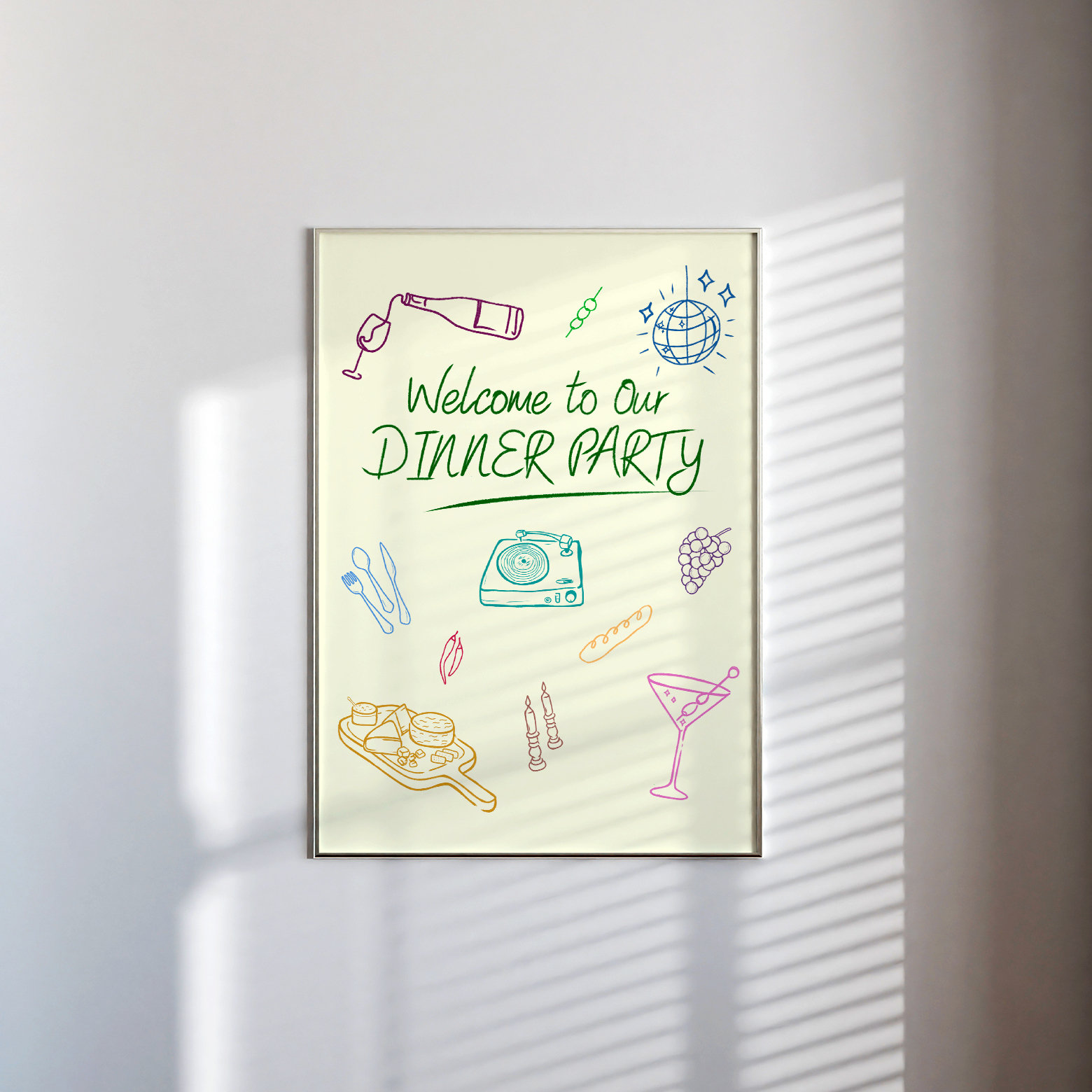 Dinner Party Poster, Dinner Party Print, Kitchen Wall Art, Food Print ...