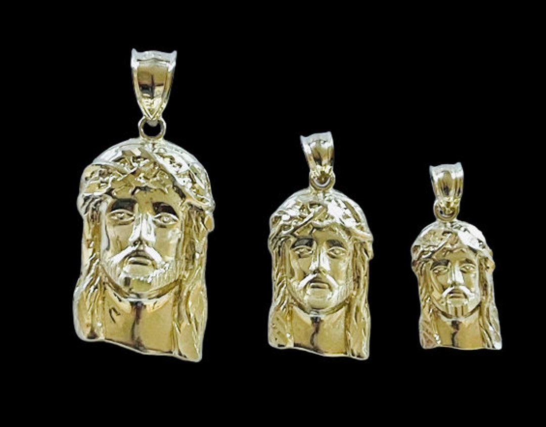 10k Yellow Solid Gold Diamond Cut Jesus Face Head Charm Pendant 3 Sizes ...