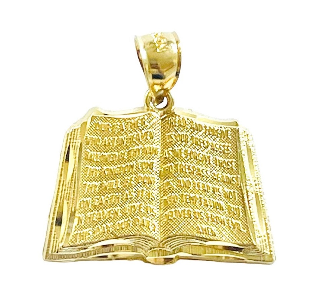 10k Yellow Solid Gold Diamond Cut Holy Bible Charm Pendant - Etsy
