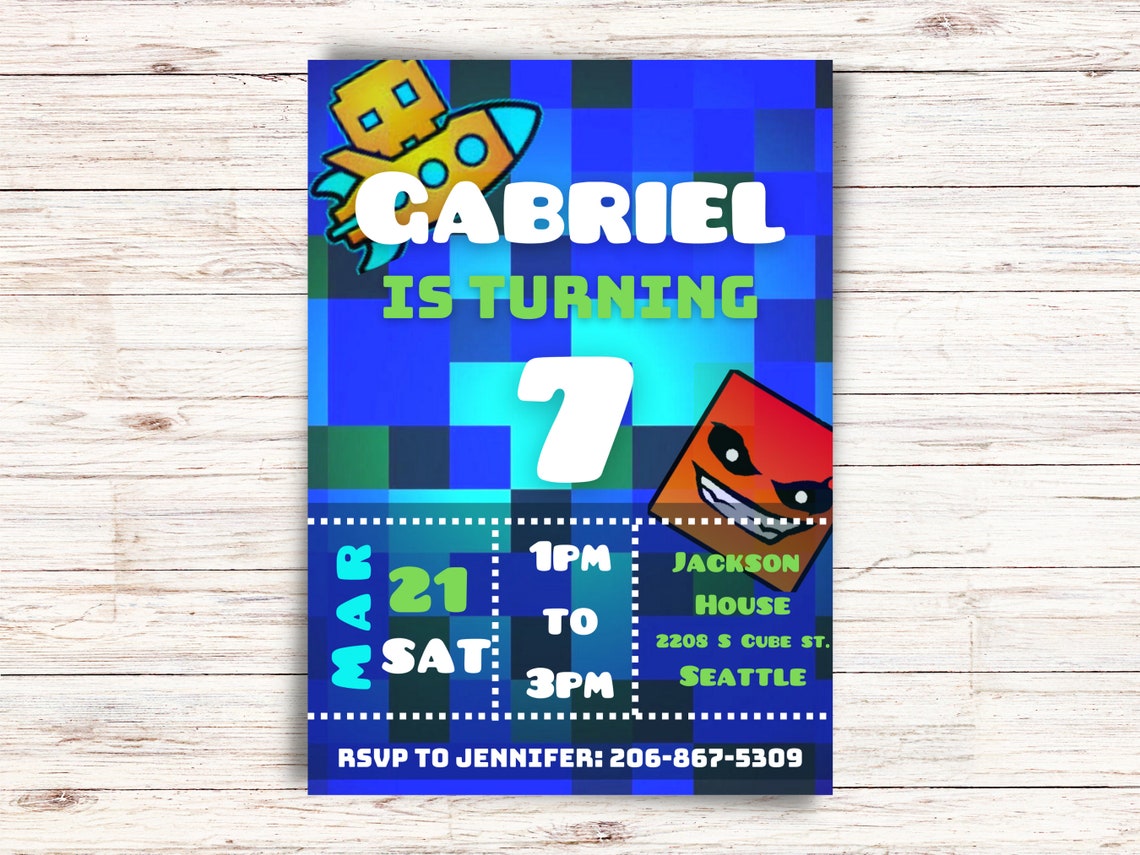 Geometry Dash Birthday Invitation / Video Game Invitation / GD ...