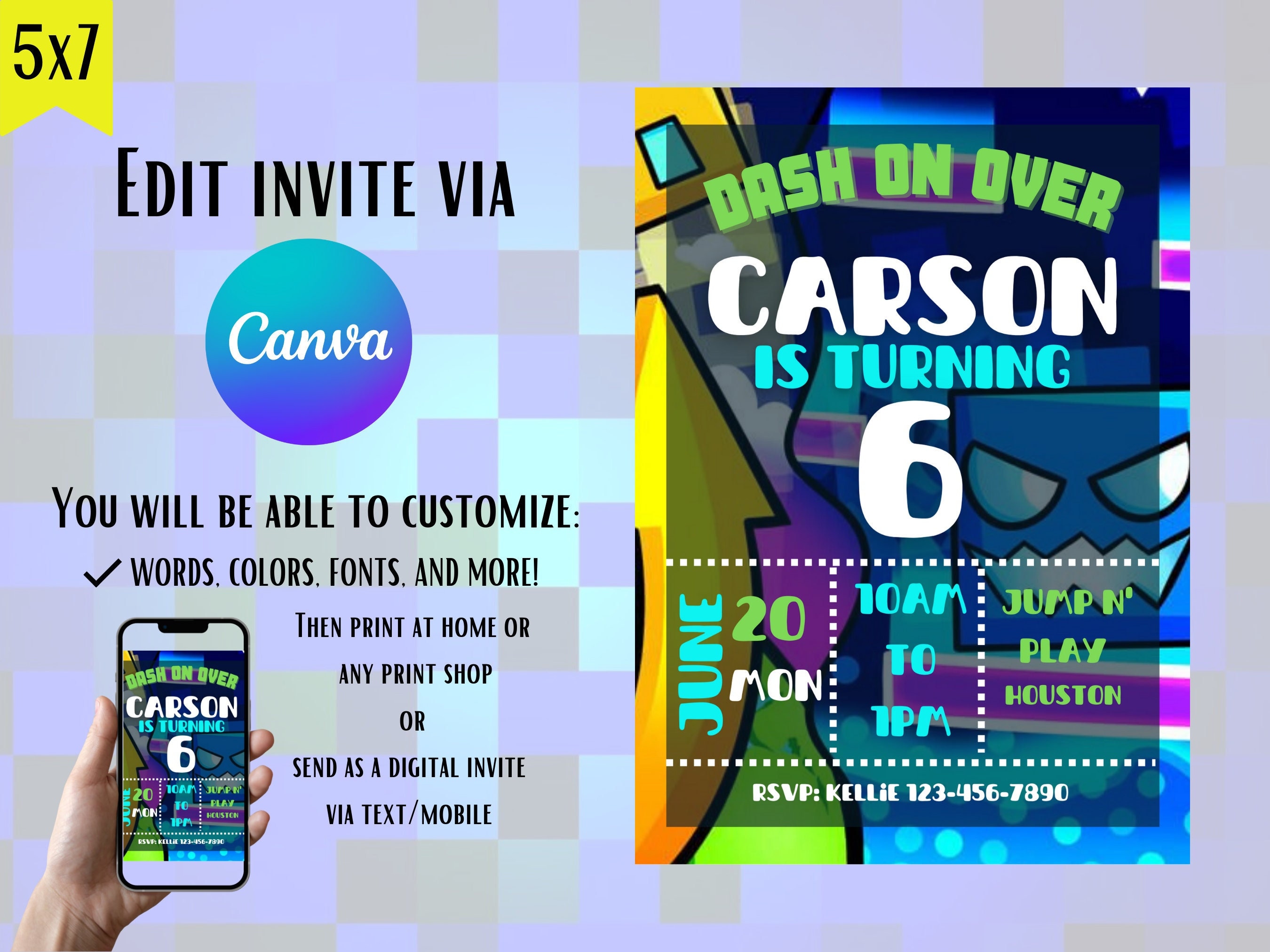 Geometry Dash Digital Birthday Invitation | Video Game | Gaming ...