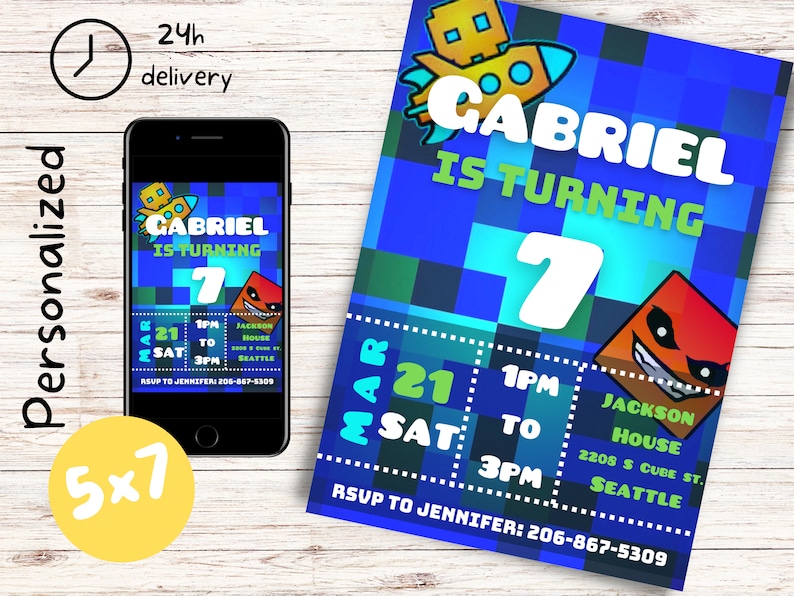 Geometry Dash Birthday Invitation / Video Game Invitation / GD ...