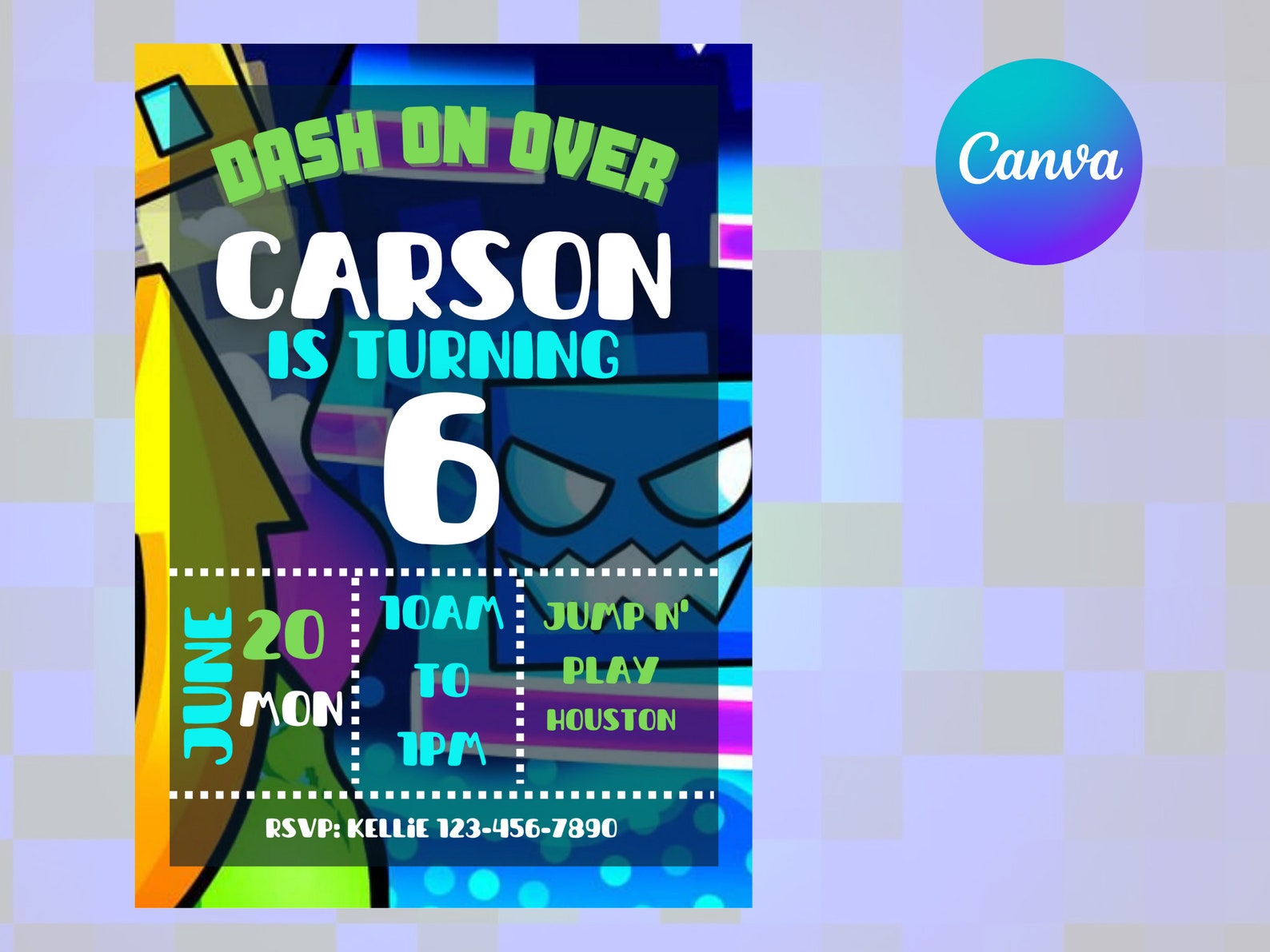 Geometry Dash Digital Birthday Invitation | Video Game | Gaming ...