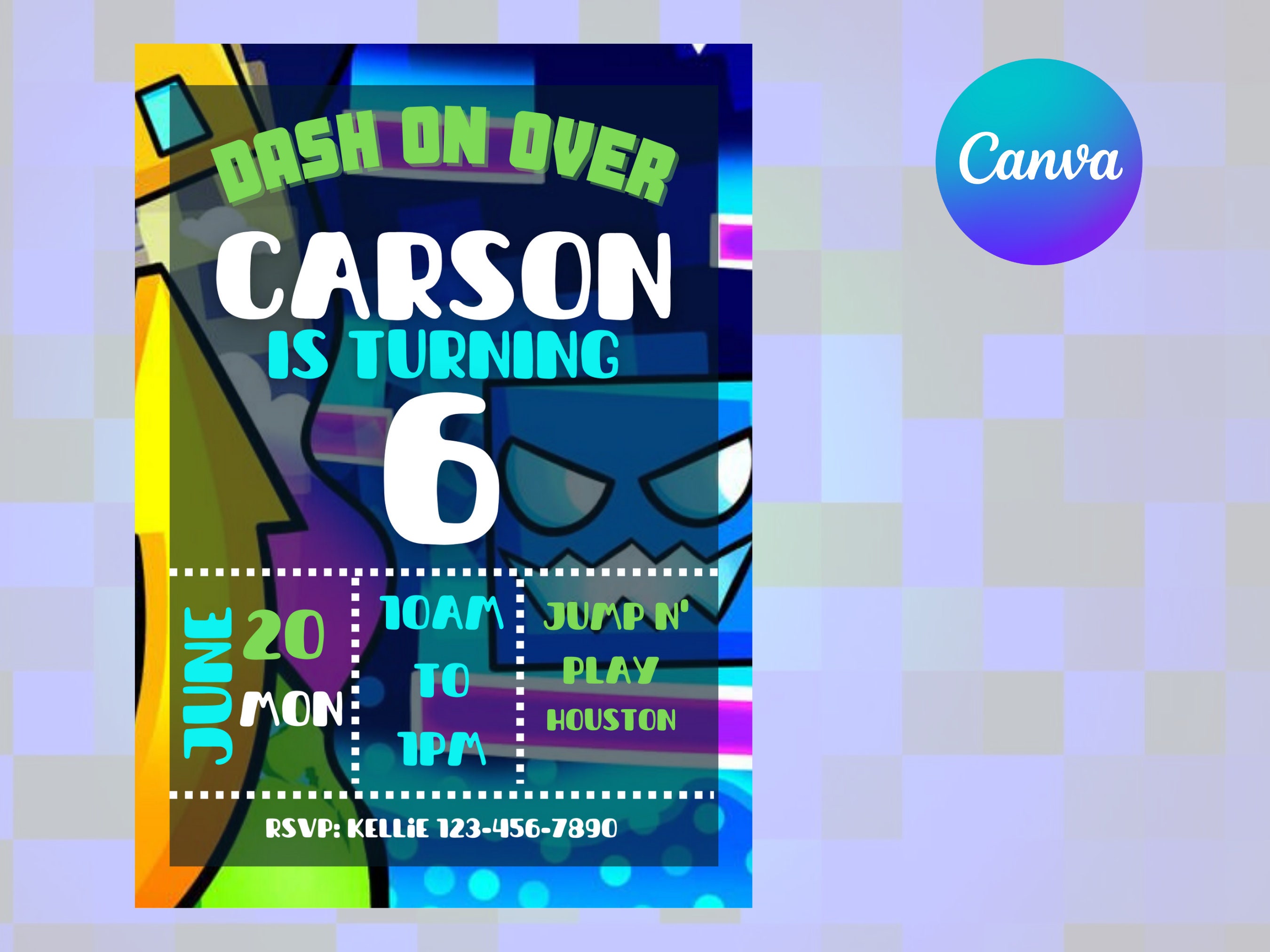 Geometry Dash Digital Birthday Invitation | Video Game | Gaming ...