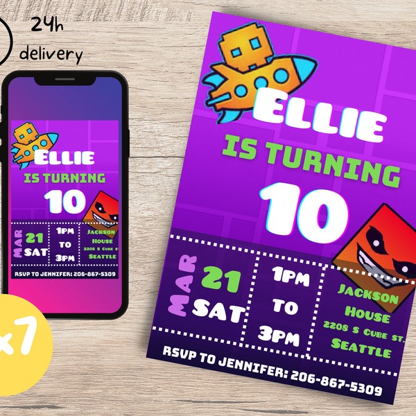 Geometry Dash Party Invitation - Etsy