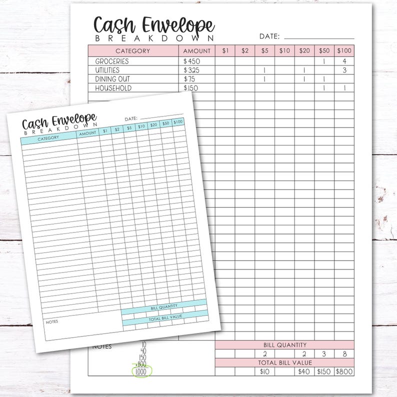 Printable Cash Envelope Breakdown Sheet | Cash Stuffing | Budget ...
