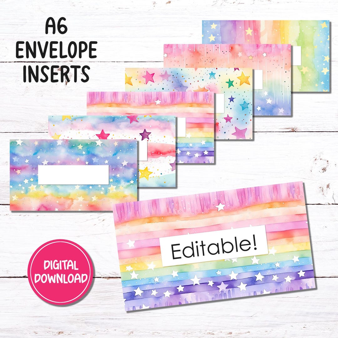 A6 | Budget Binder Envelope Inserts | Rainbow Watercolor | Editable and ...