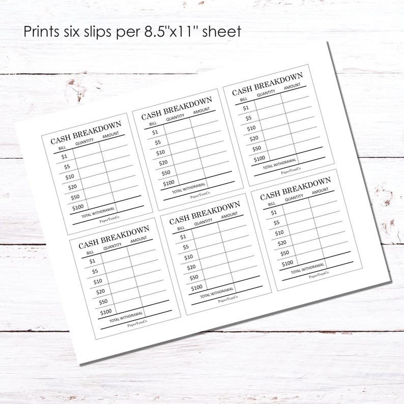 Cash Breakdown Teller Slip | Bank Withdrawal Form (PDF Download) - Etsy