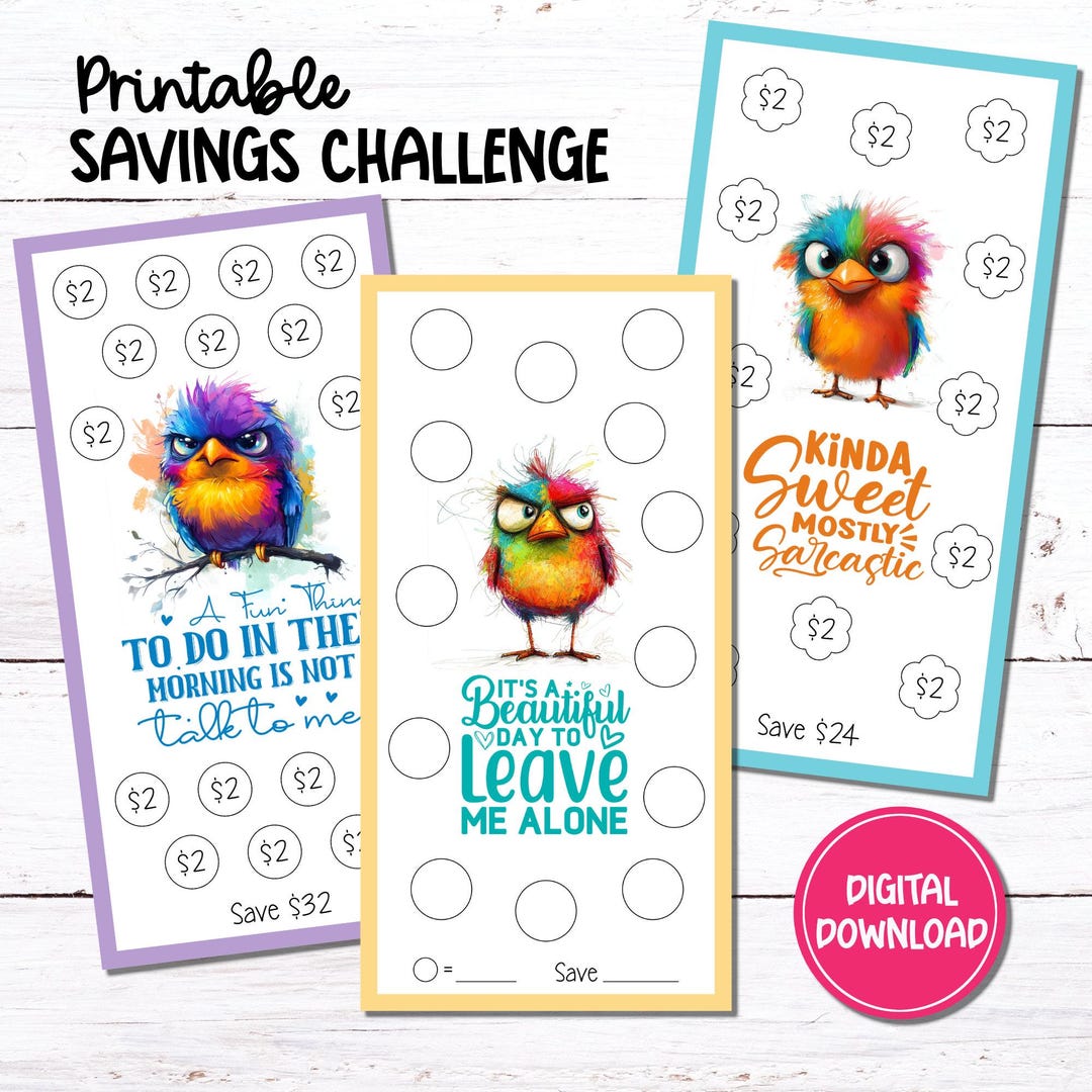 Grouchy Birds Savings Challenge Tracker | A6 Mini, Set of 3 (PDF ...