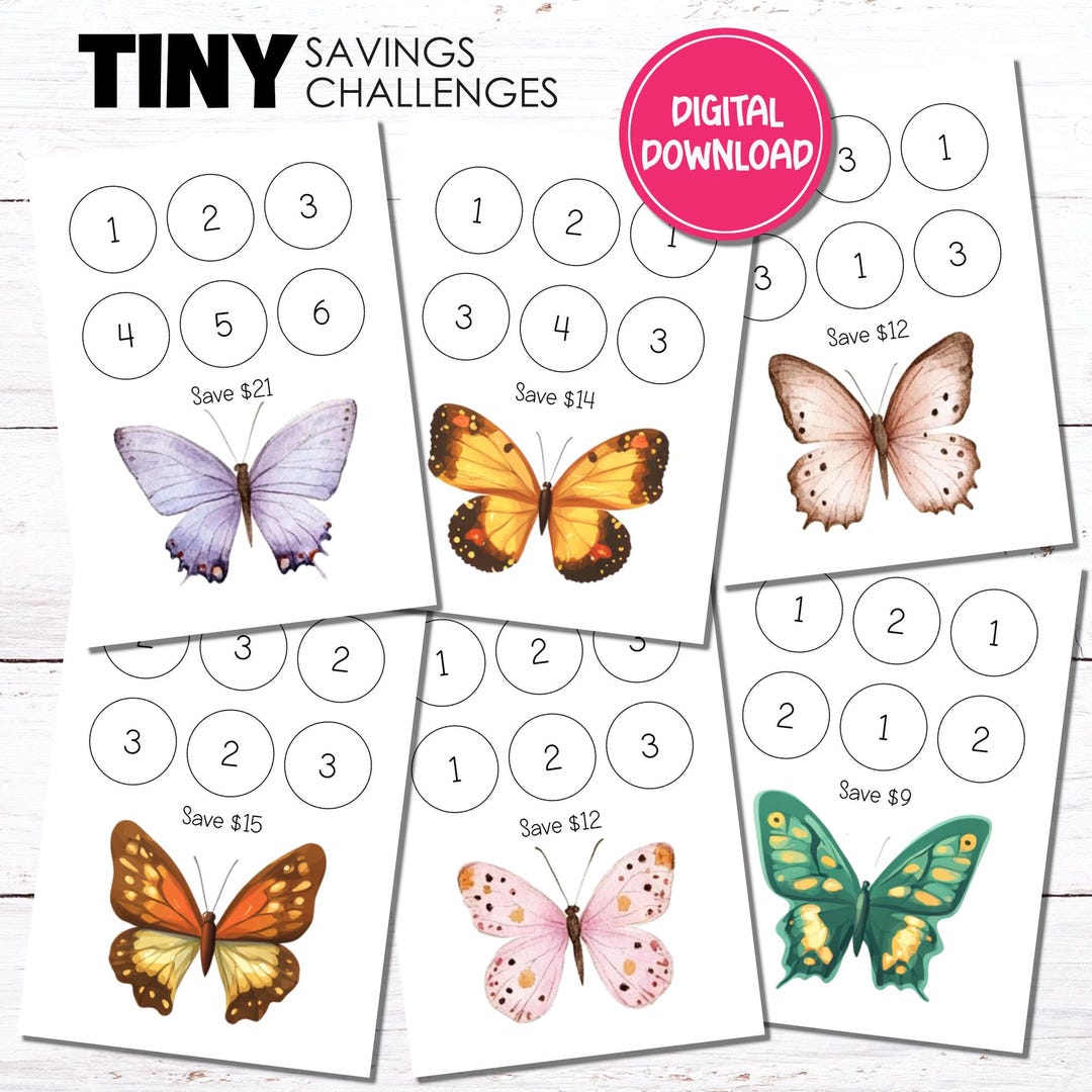 Butterfly Tiny Savings Challenge | Tiny Tracker Printable (digital ...
