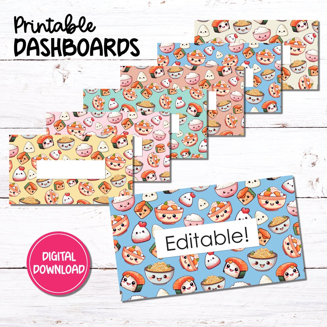 A6 Printable Dashboards Budget Binder Envelope Inserts Kawaii Sushi ...