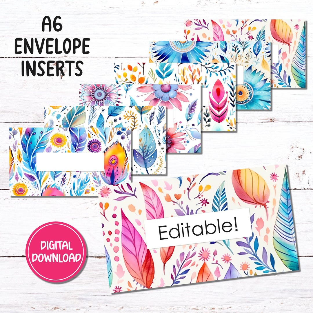 A6 | Budget Binder Envelope Inserts | Boho Bright | Editable and Blank ...