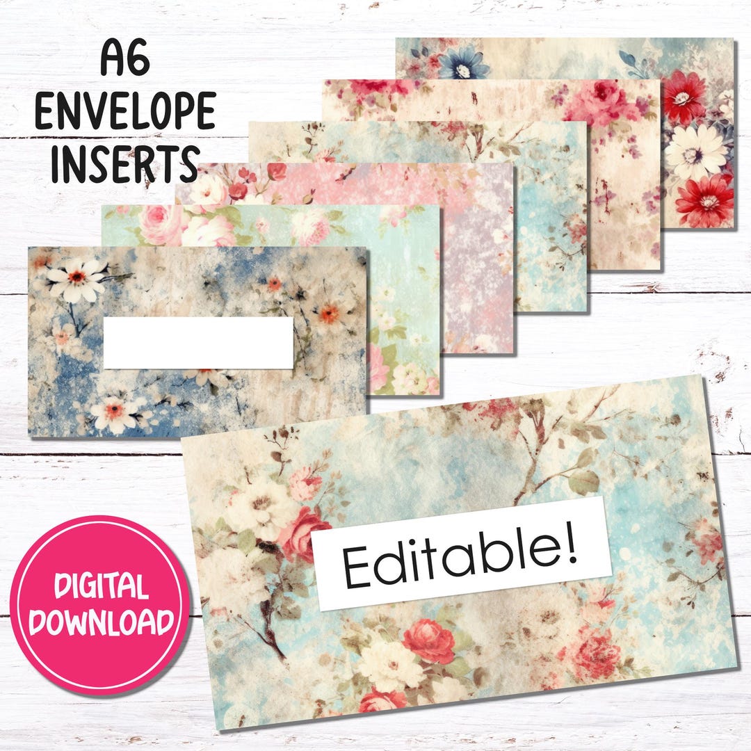 A6 | Budget Binder Envelope Inserts | Shabby Chic | Editable and Blank ...