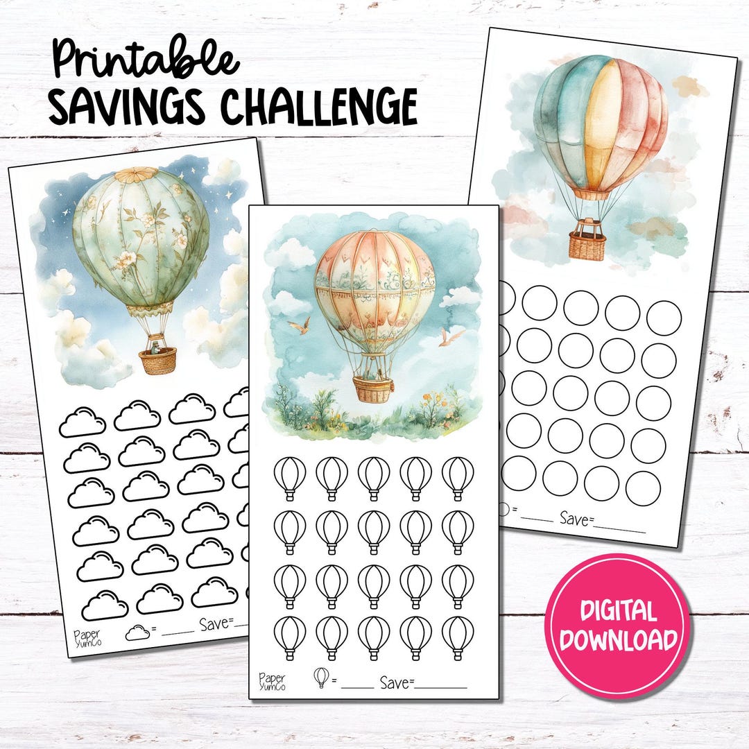 Hot Air Balloons | Printable A6 Mini Savings Challenge Tracker | Low ...