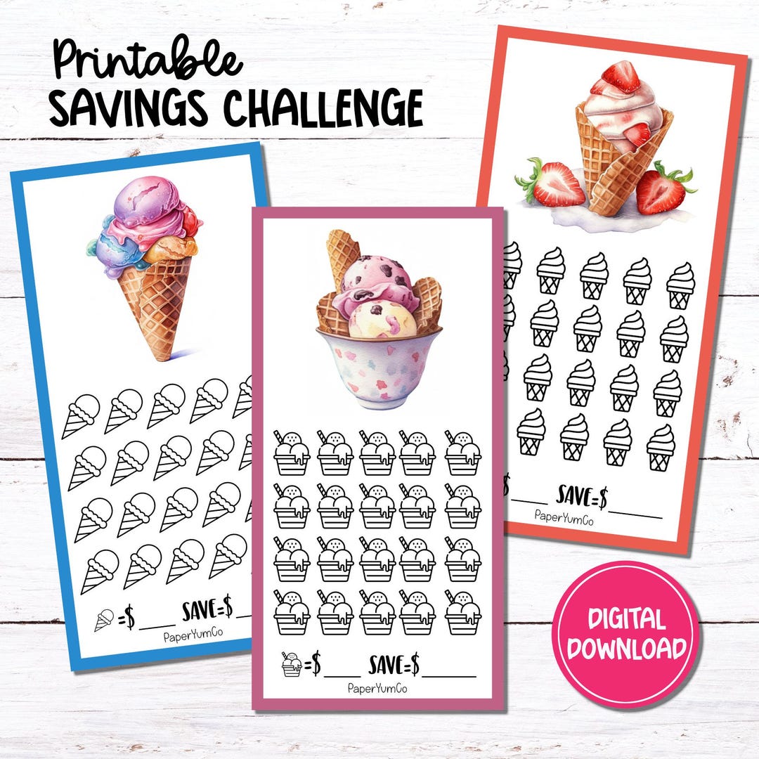 Ice Cream Savings Challenge Tracker | A6 Mini Printable (PDF Digital ...