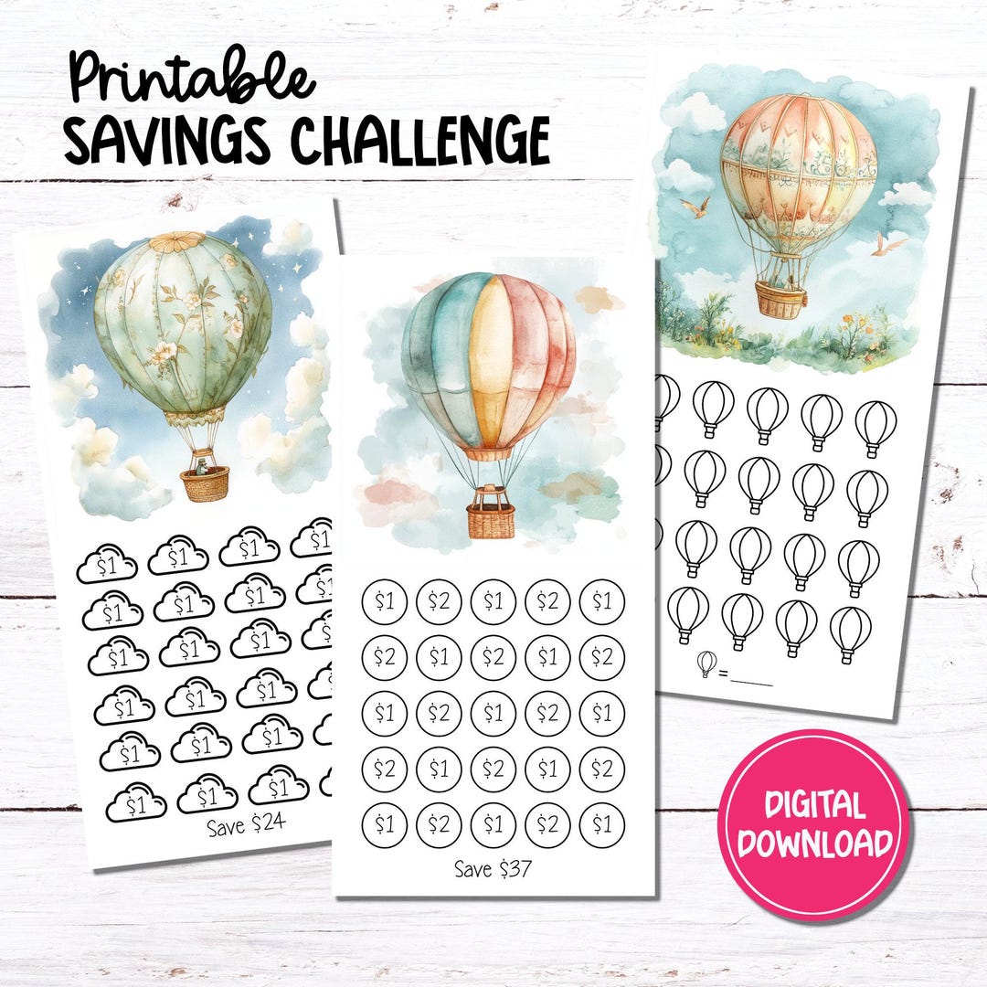 Printable A6 Mini Savings Challenge Tracker | Hot Air Balloons | Low ...