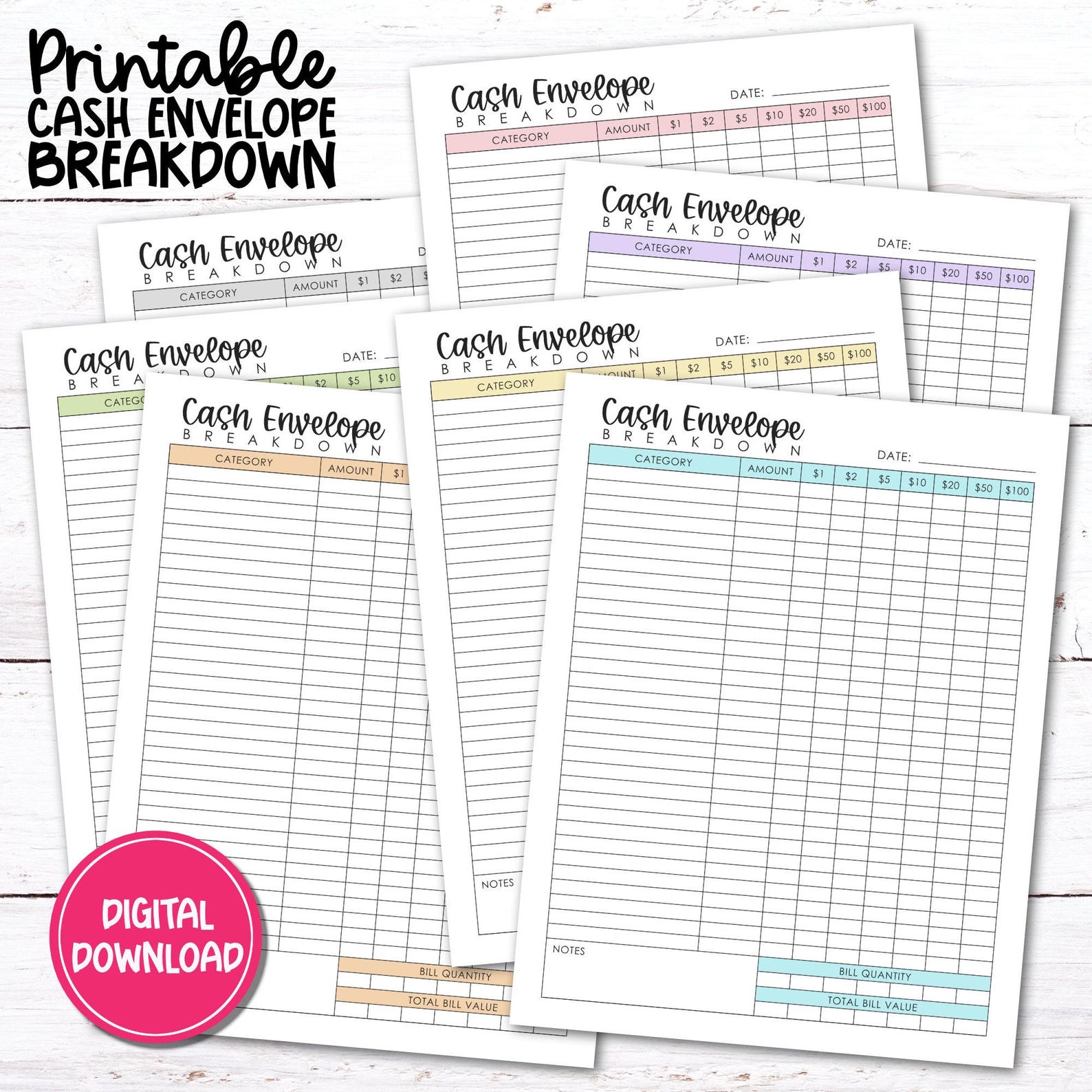 Printable Cash Envelope Breakdown Sheet | Cash Stuffing | Budget ...