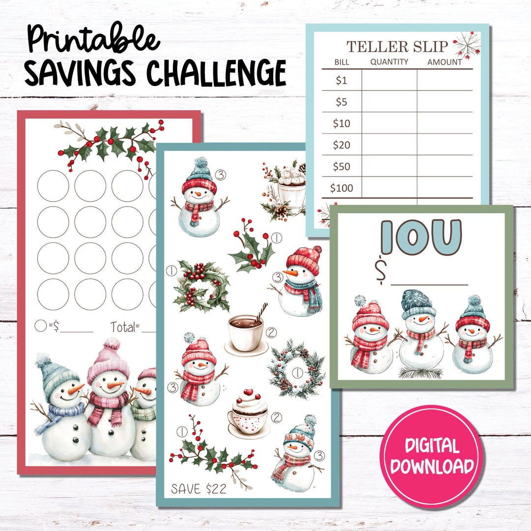 Snowmen Savings Challenge Tracker | Printable A6 Mini (PDF Digital ...