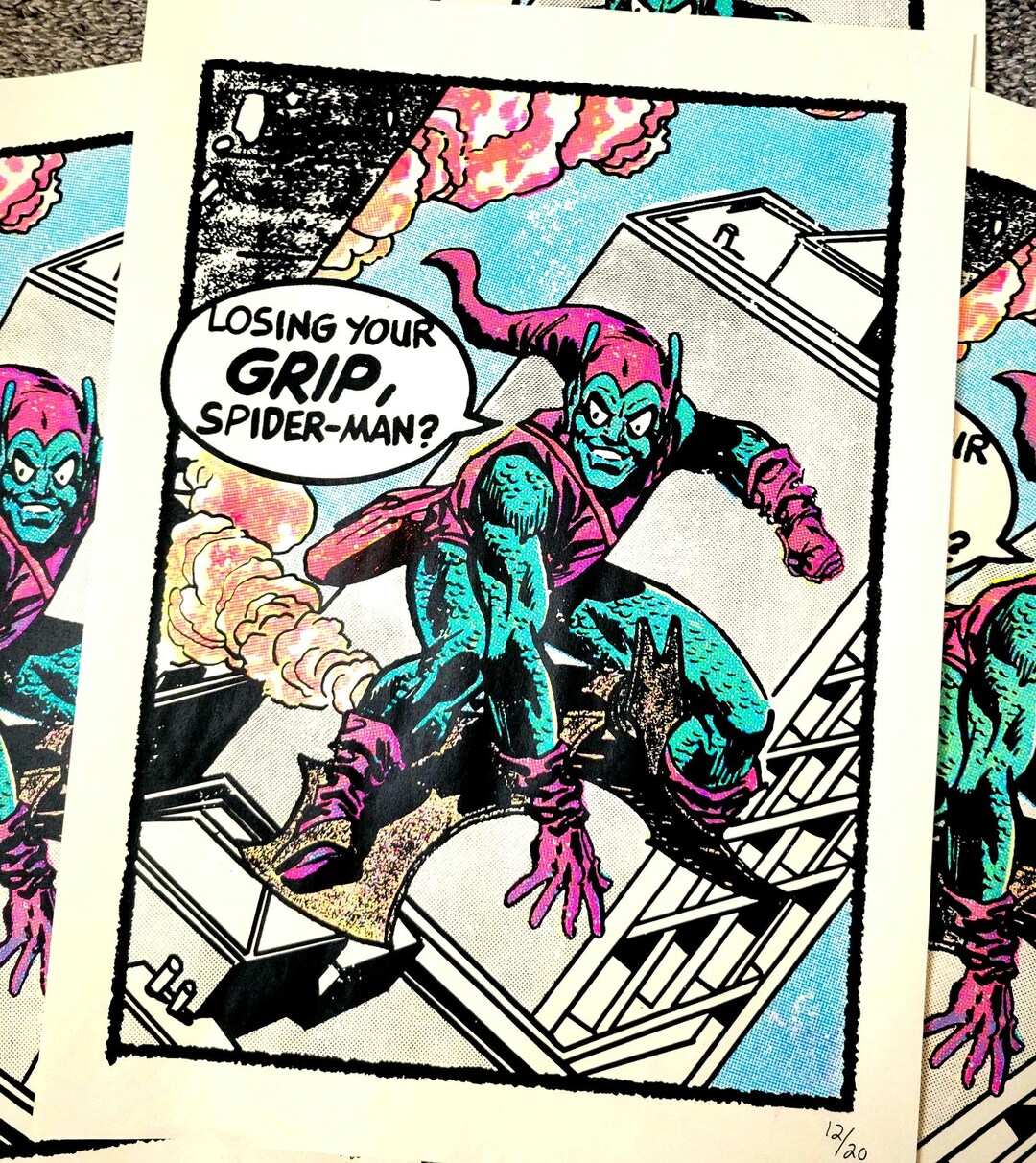 Spiderman Green Goblin Silkscreen Print on Newsprint Marvel Comics ...