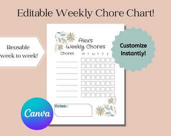 Chore Chart for Kids, Reward Chart, Chore Chart Printable, Editable ...