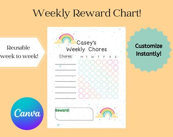 Chore Chart for Kids, Reward Chart, Watercolor Chore Chart Printable ...
