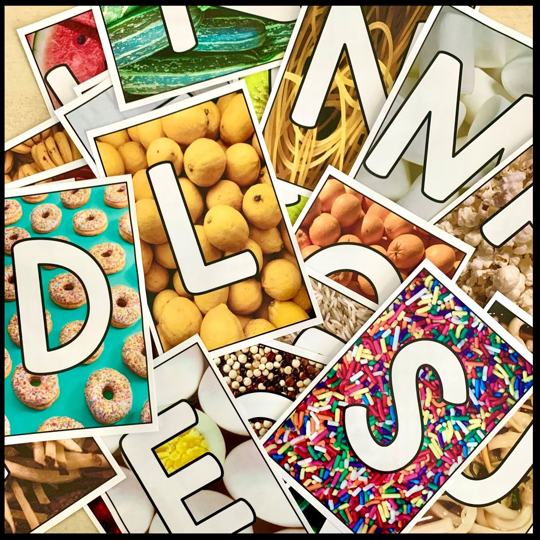 Food Alphabet Playdough / Playdoh Mats, Food Alphabet Cards, Uppercase ...