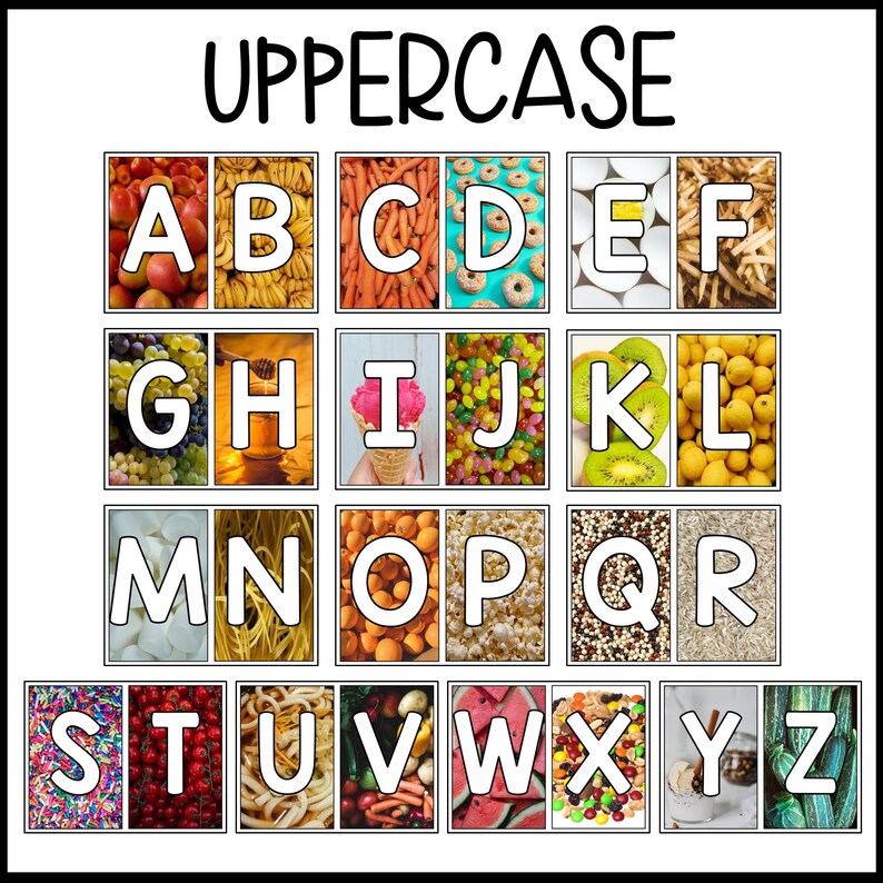 Food Alphabet Playdough / Playdoh Mats, Food Alphabet Cards, Uppercase ...