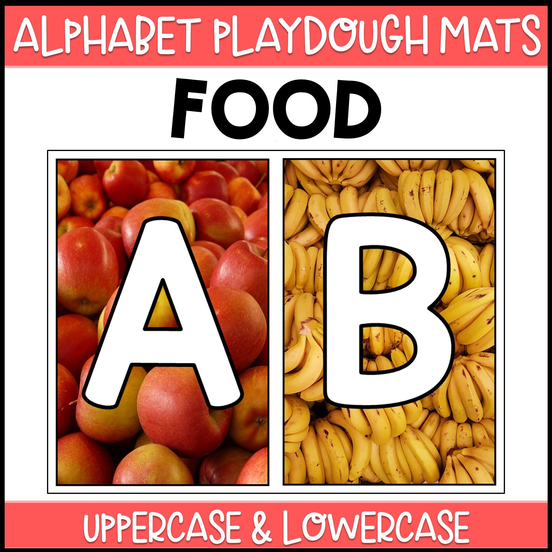 Food Alphabet Playdough / Playdoh Mats, Food Alphabet Cards, Uppercase ...
