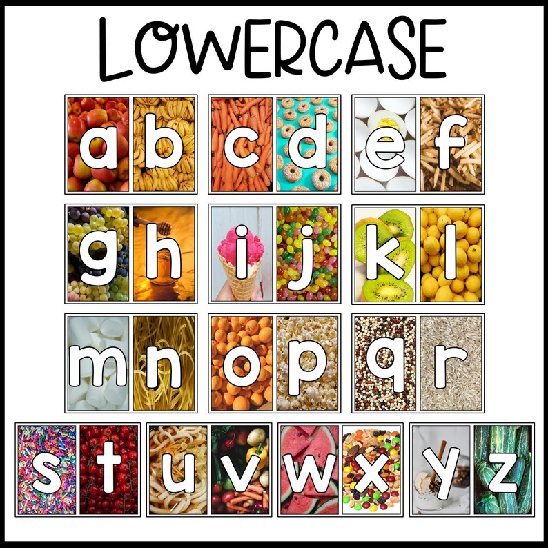 Food Alphabet Playdough / Playdoh Mats, Food Alphabet Cards, Uppercase ...
