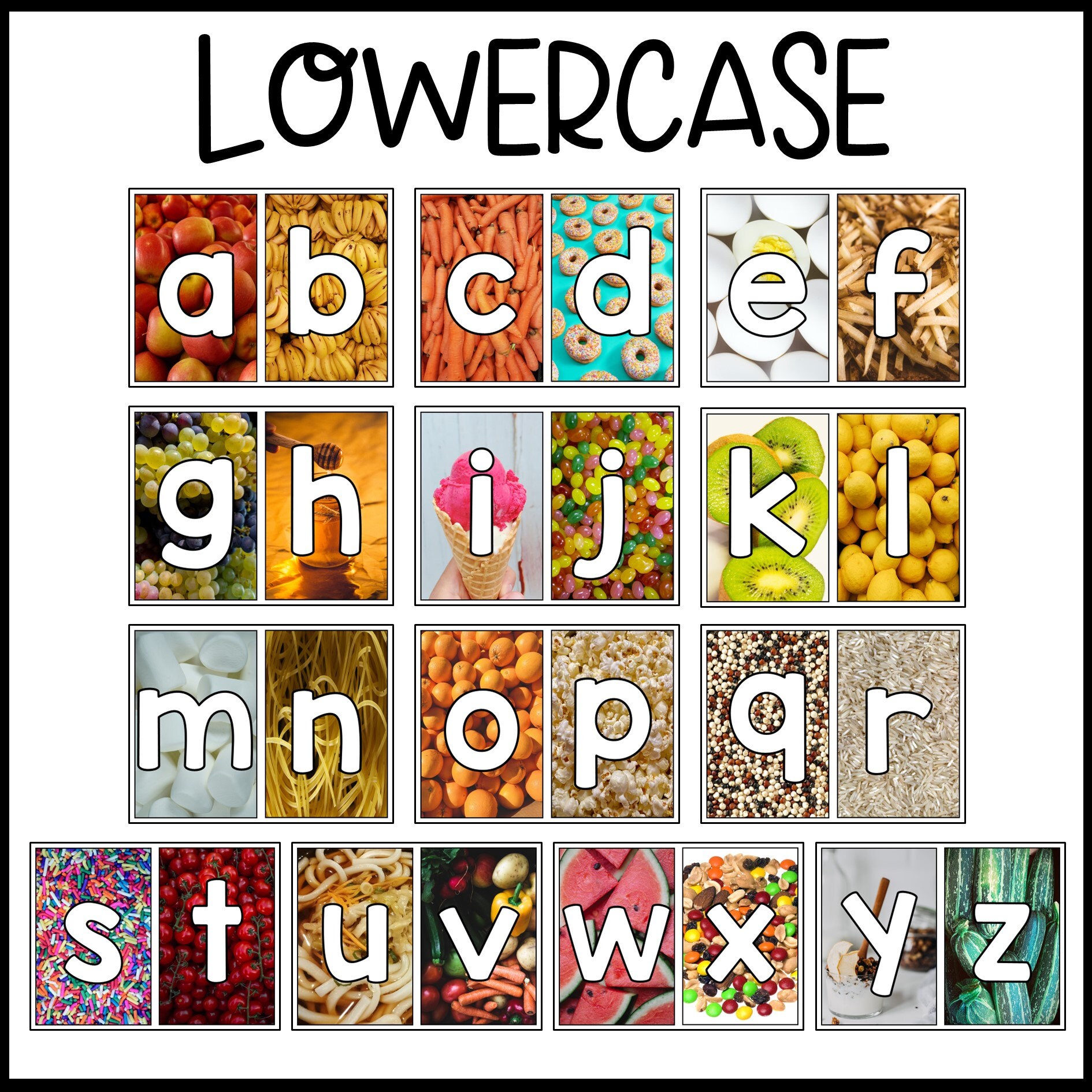 Food Alphabet Playdough / Playdoh Mats, Food Alphabet Cards, Uppercase ...