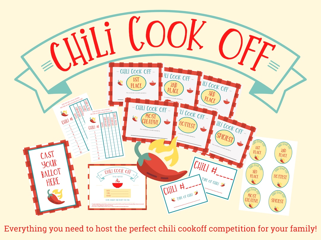 Chili Cook off Party Printables, Score Cards, Award Certificates ...