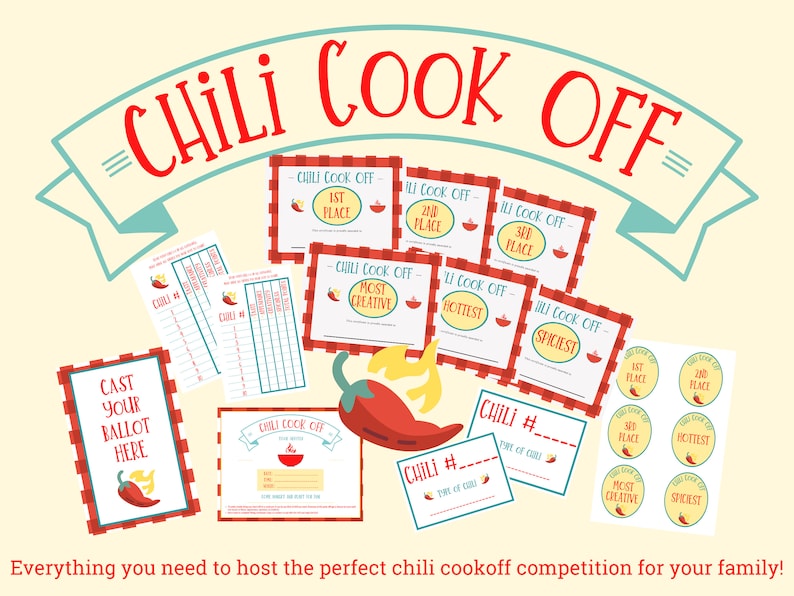 Chili Cook off Party Printables, Score Cards, Award Certificates ...