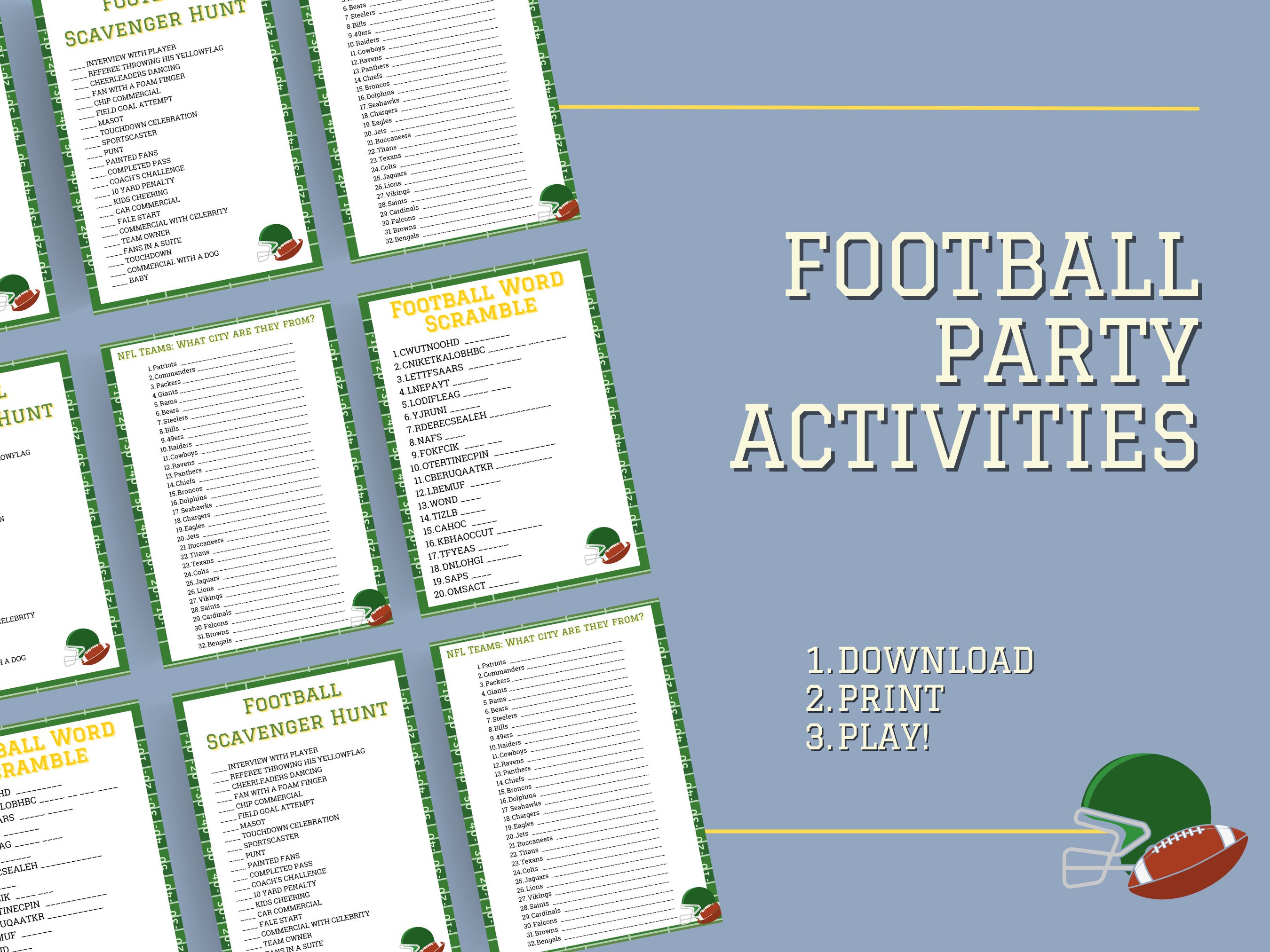 Football Game | Scavenger Hunt | Football Party Game | Super Bowl ...
